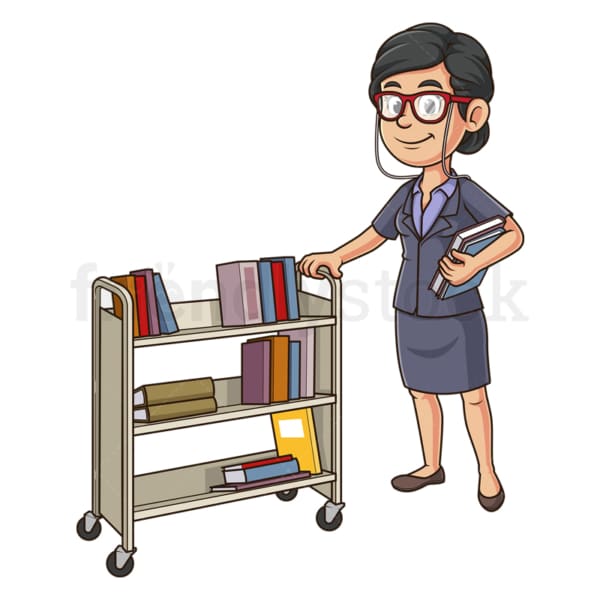 Cartoon Librarian Sorting Books Vector Clipart Graphic - FriendlyStock