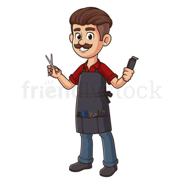 Cartoon Barber Holding Scissors Vector Clipart Graphic - FriendlyStock