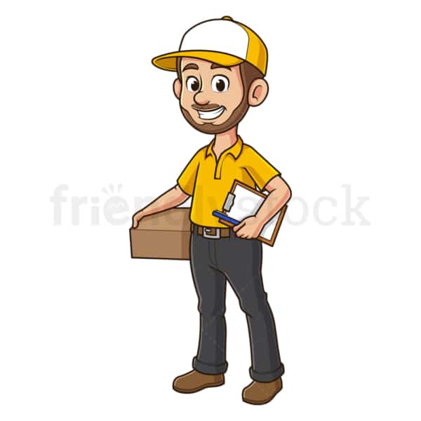 Cartoon Delivery Man Vector Clipart Graphic - FriendlyStock