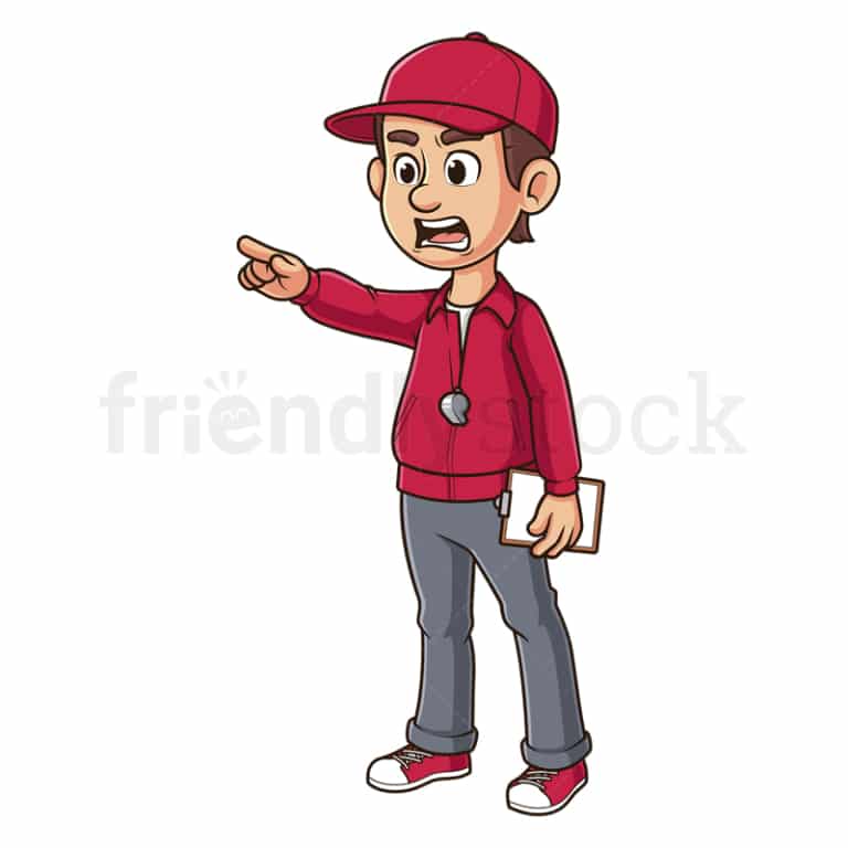 Cartoon Coach Pointing And Yelling Vector Clipart Graphic - FriendlyStock