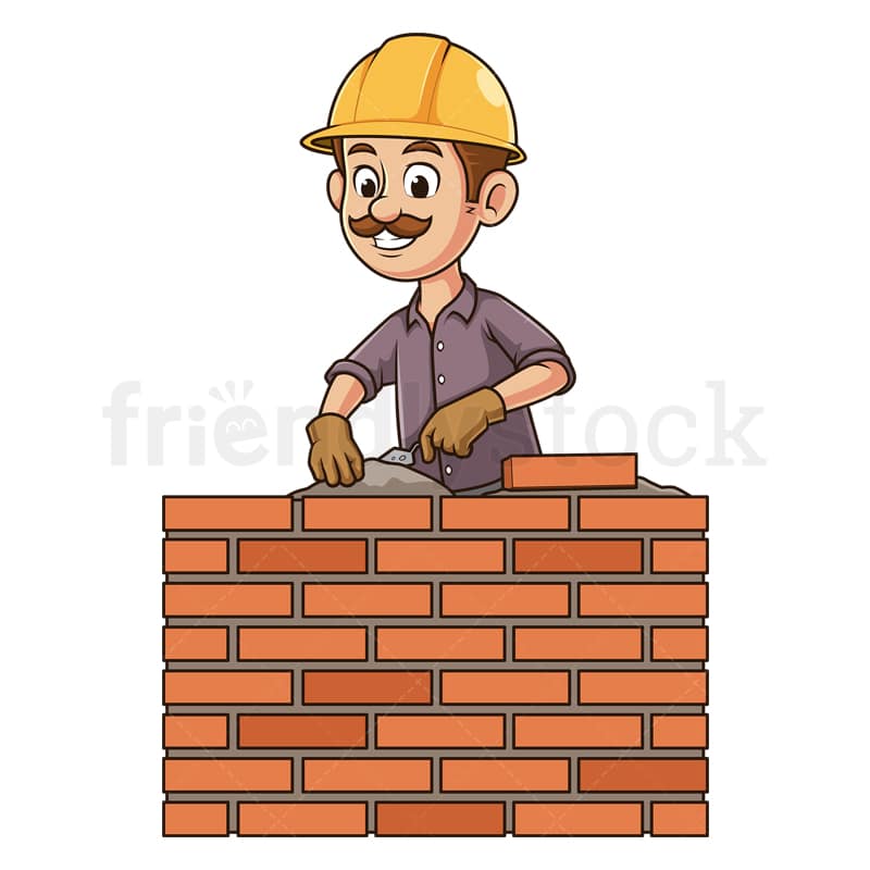 Cartoon Builder Building Wall Vector Clipart Graphic - FriendlyStock