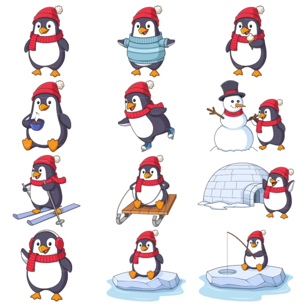Cartoon Winter Penguin Clipart Vector Graphics Bundle - FriendlyStock