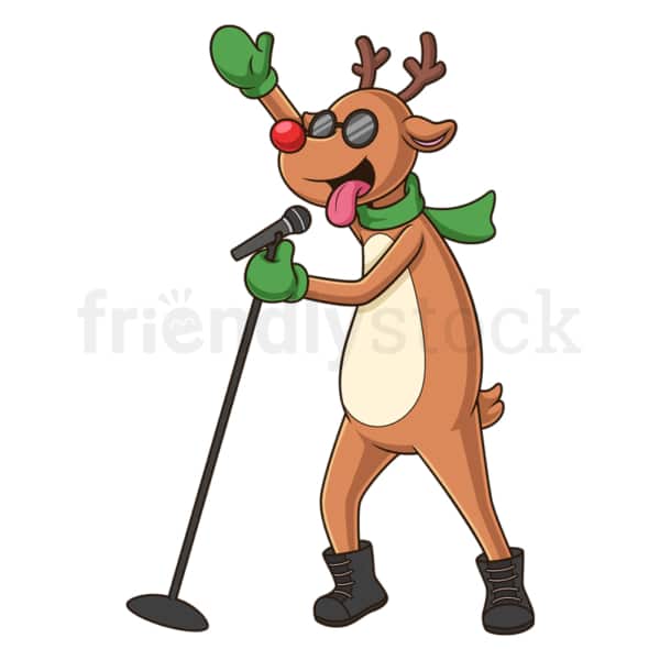 Cartoon Rudolph Reindeer Singing Vector Clip Art Image - FriendlyStock