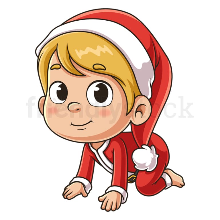 Cartoon Baby Boy Santa First Steps Vector Clip Art Graphic - FriendlyStock