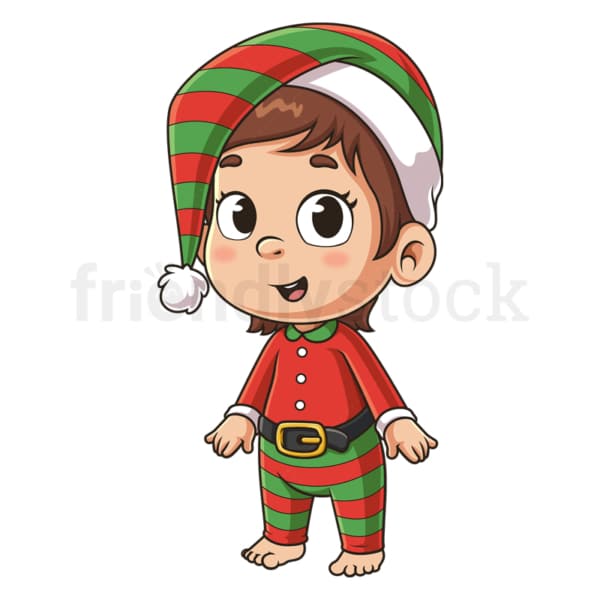 Cartoon Little Girl Christmas Elf Vector Clip Art Graphic - FriendlyStock