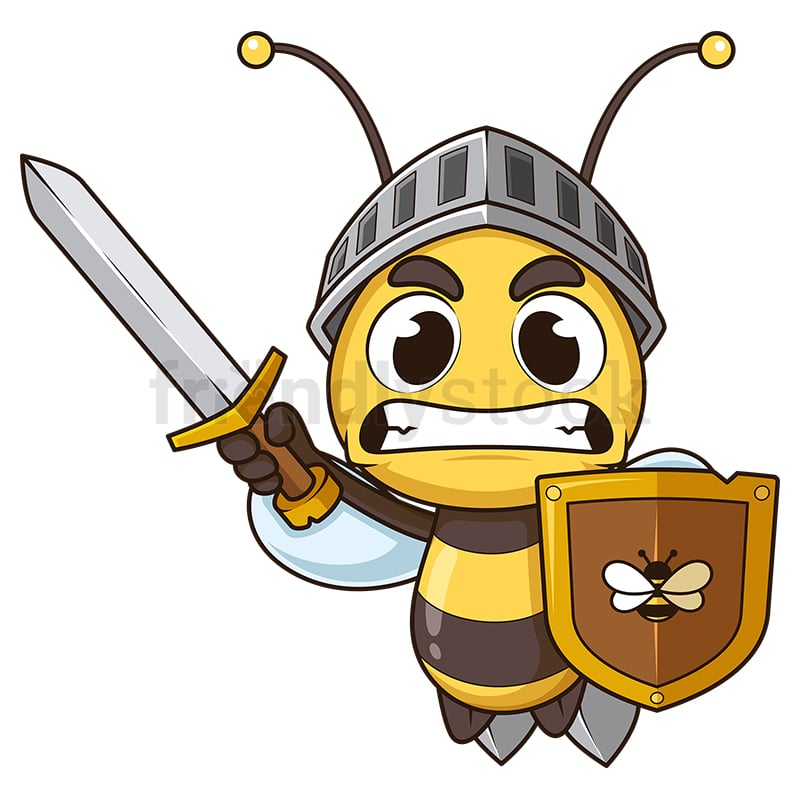 Determined Guard Bee Attacking With Sword Cartoon Clipart Vector ...