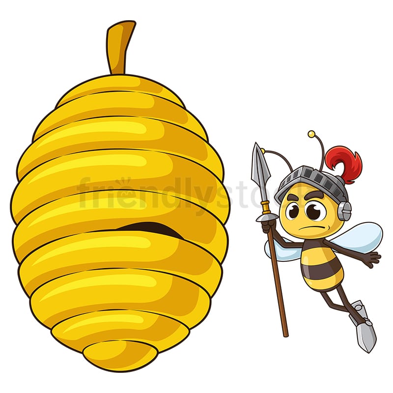 Guard Bee Flying Near The Hive Cartoon Clipart Vector - FriendlyStock