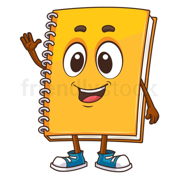 Cartoon Notebook Character Waving Vector Illustration - FriendlyStock