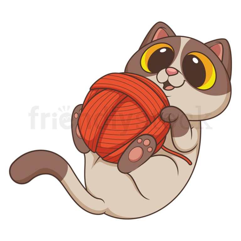 Cartoon Cat Playing With Ball Of Yarn Vector Clipart Image - FriendlyStock