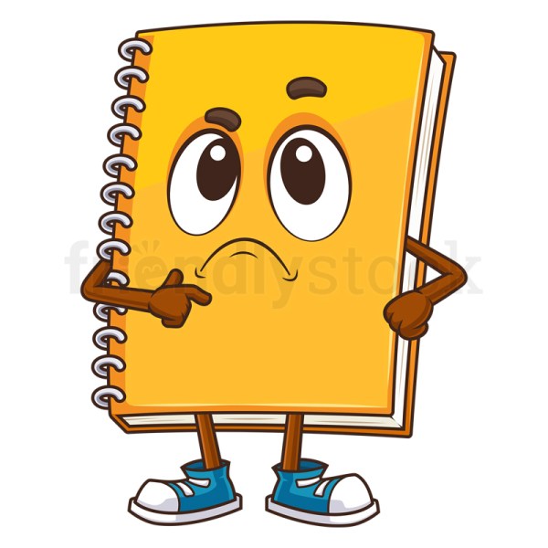 Cartoon Notebook Character Having An Idea Vector Graphic - FriendlyStock