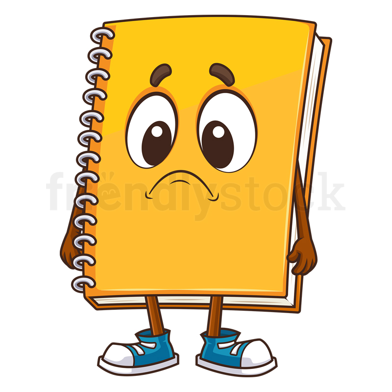 Sad Notebook Character Cartoon Clipart Vector - FriendlyStock