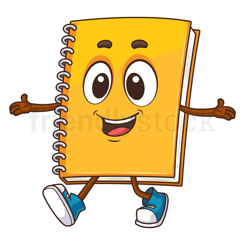 Cartoon Notebook Character Walking Vector Clip Art - FriendlyStock